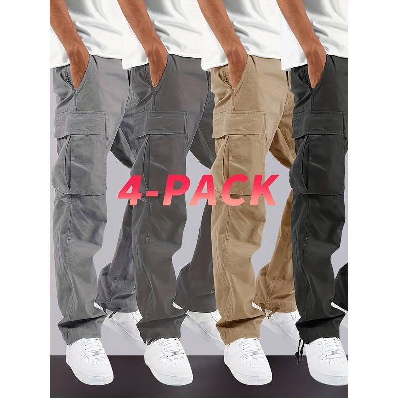 4pcs Men'S Cargo Pants - Loose Fit, Multi Pockets, Machine Washable ...