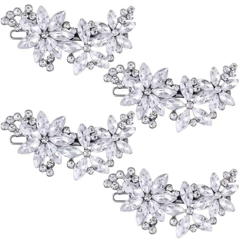 4PCS Rhinestone Hair Clips,Silvery Bride Wedding Hair Accessories ...