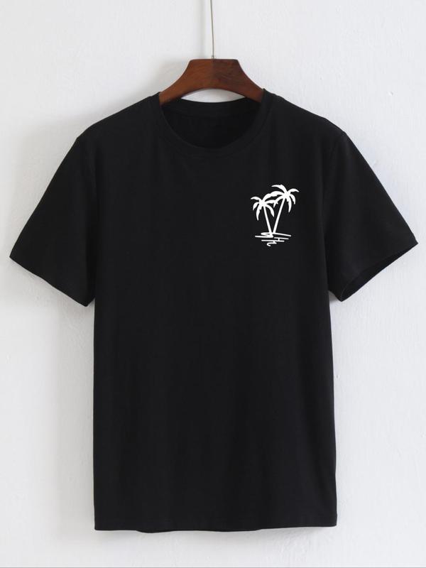 Men's Coconut Tree Print Round Neck Tee, Summer Clothes Regular ...