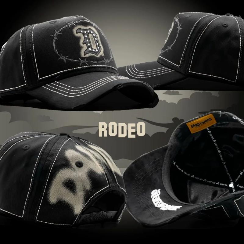 Dandywood Rodeo Black Cap: Barbed Wire 'D' Logo + Distressed Paint ...