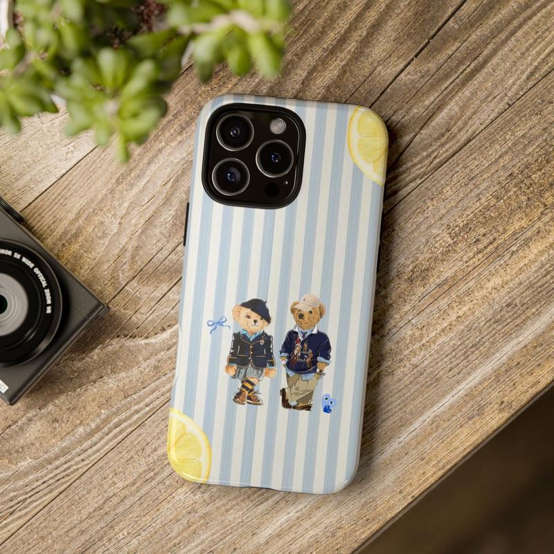 Preppy Teddy Bear Phone Case | Striped Blue & White – Gift Idea for ...