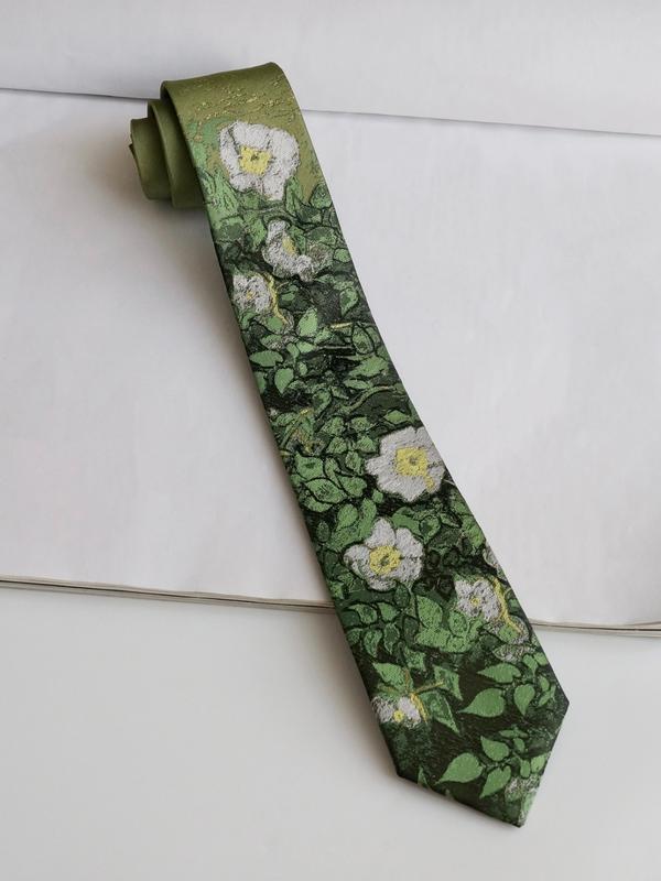 Men's Luxury Jacquard Tie with Van Gogh Wild Roses Embroidery, High-End ...
