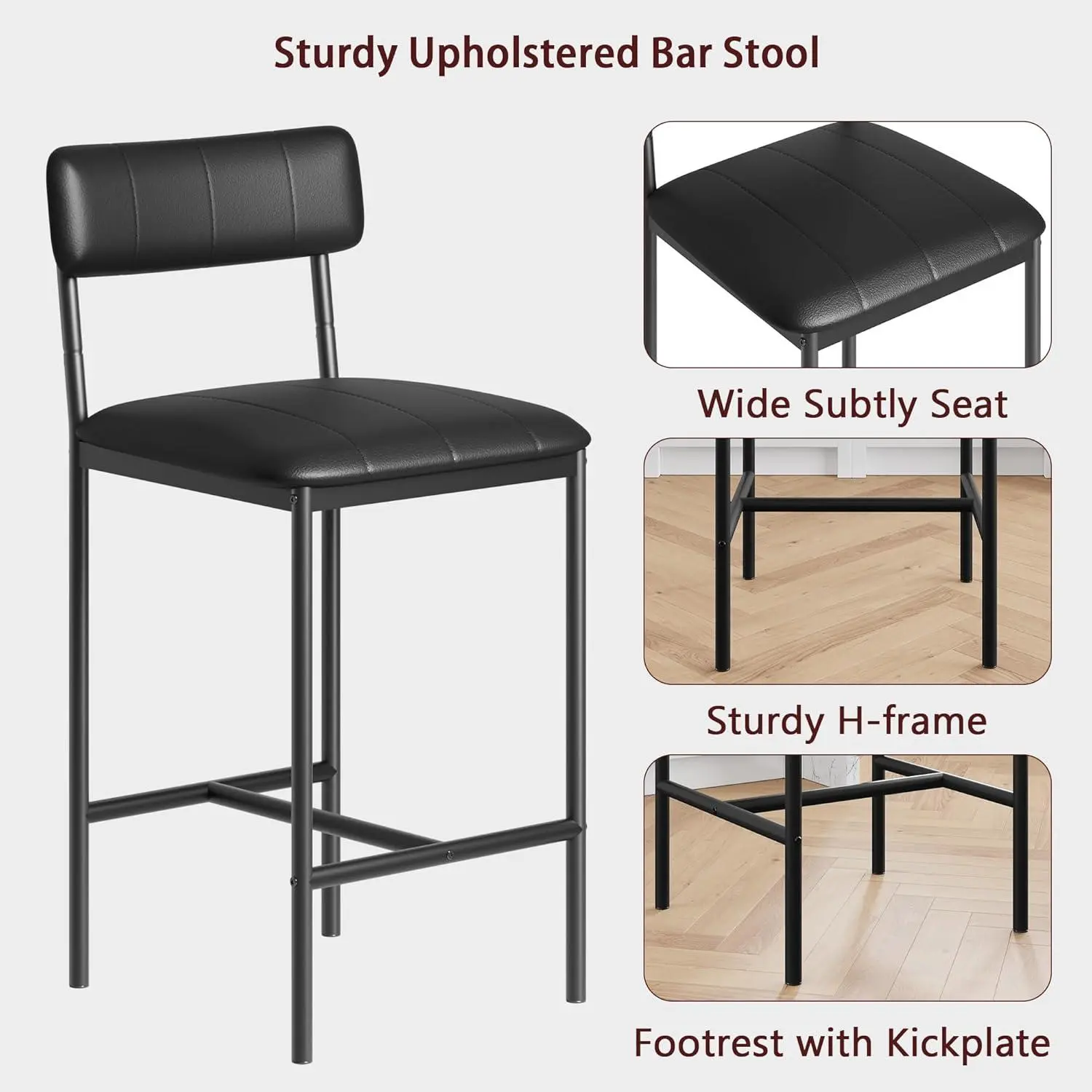 Bar Stools Set of 2 - Counter Height Bar Stools with Footrest - PU ...