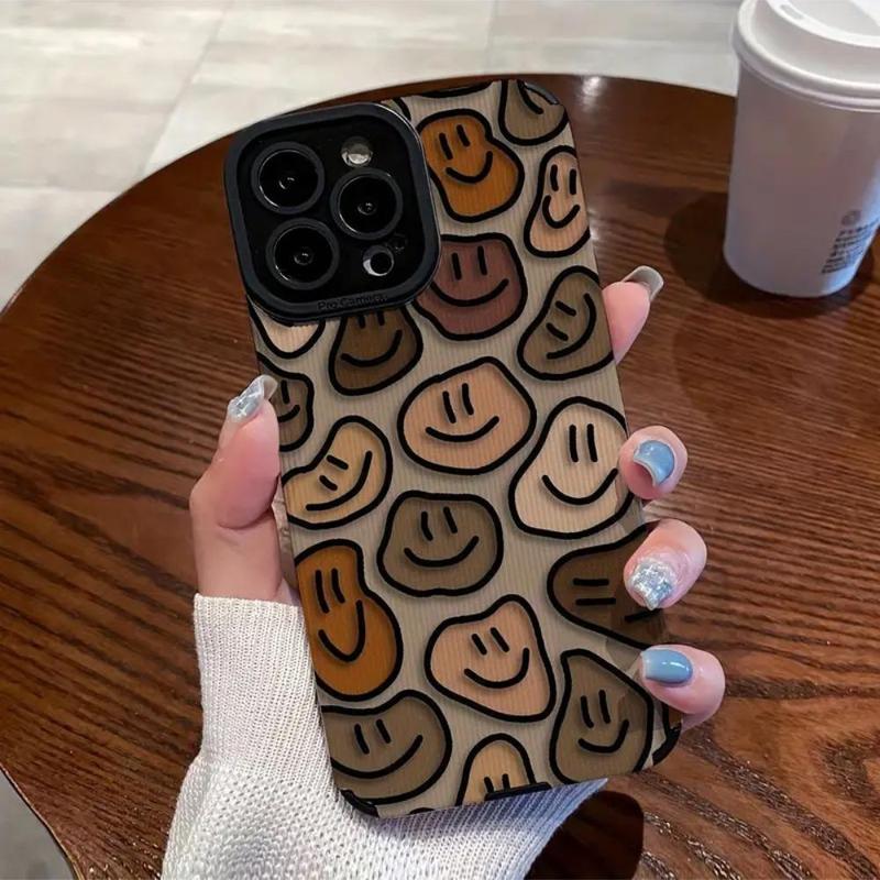 Cute Smile Face Pattern Phone Case, Durable Decorative Phone Cover ...