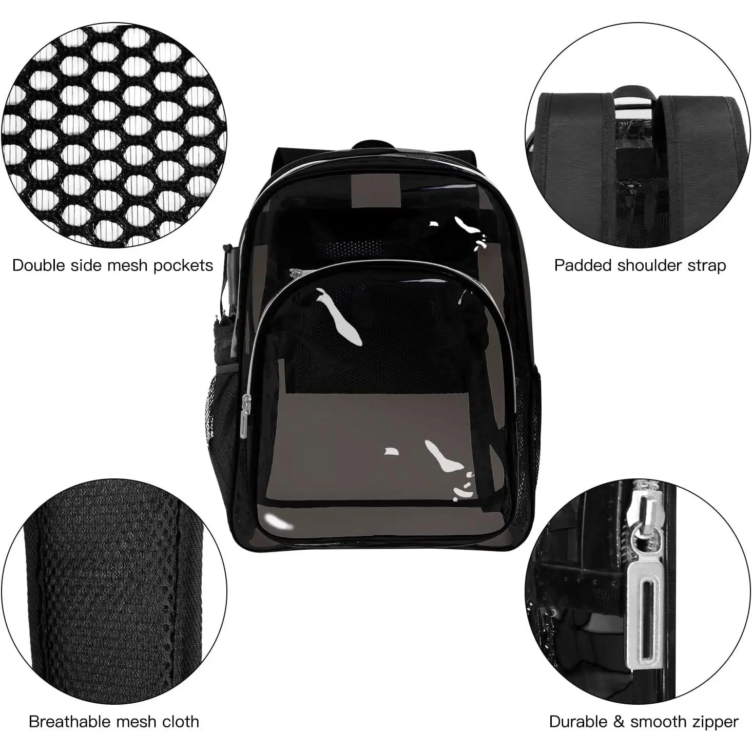Clear Backpack Heavy Duty Transparent Backpack for Travel Work (Black ...
