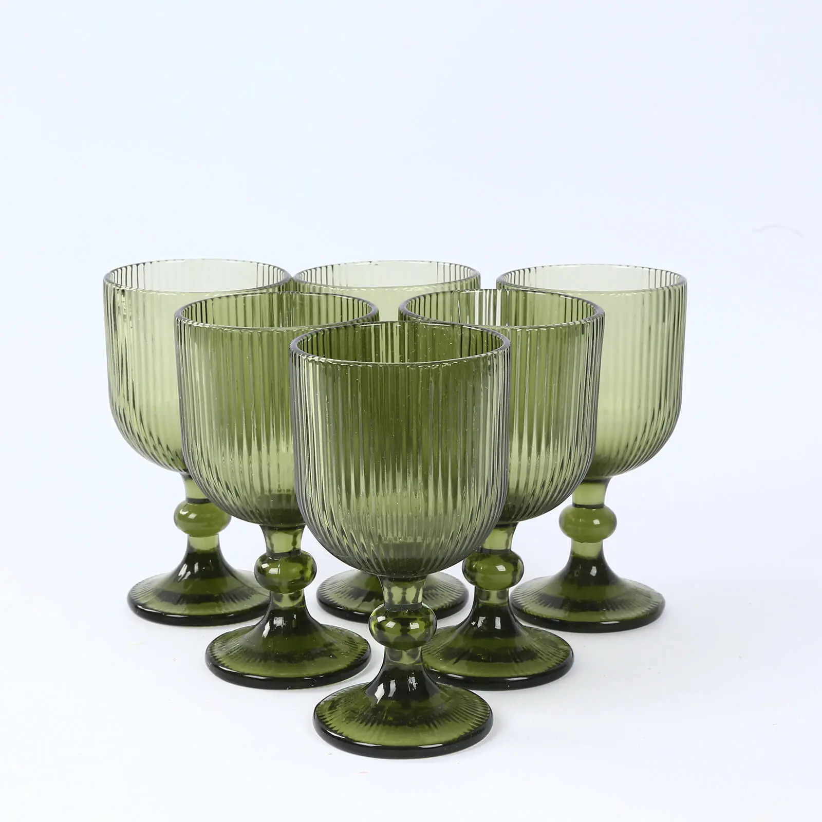 6 Pack Vintage Ribbed Wine Glasses – 13oz Dusty Sage Green Glass ...