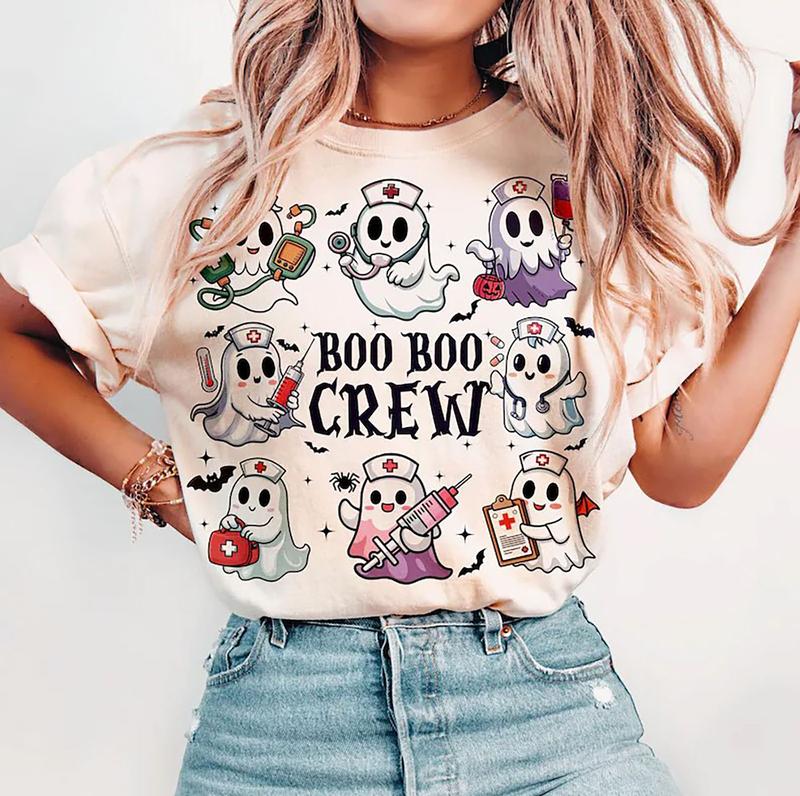 Vintage BOO BOO Crew Nurse Halloween Shirt Pink Halloween Ghost Spooky ...