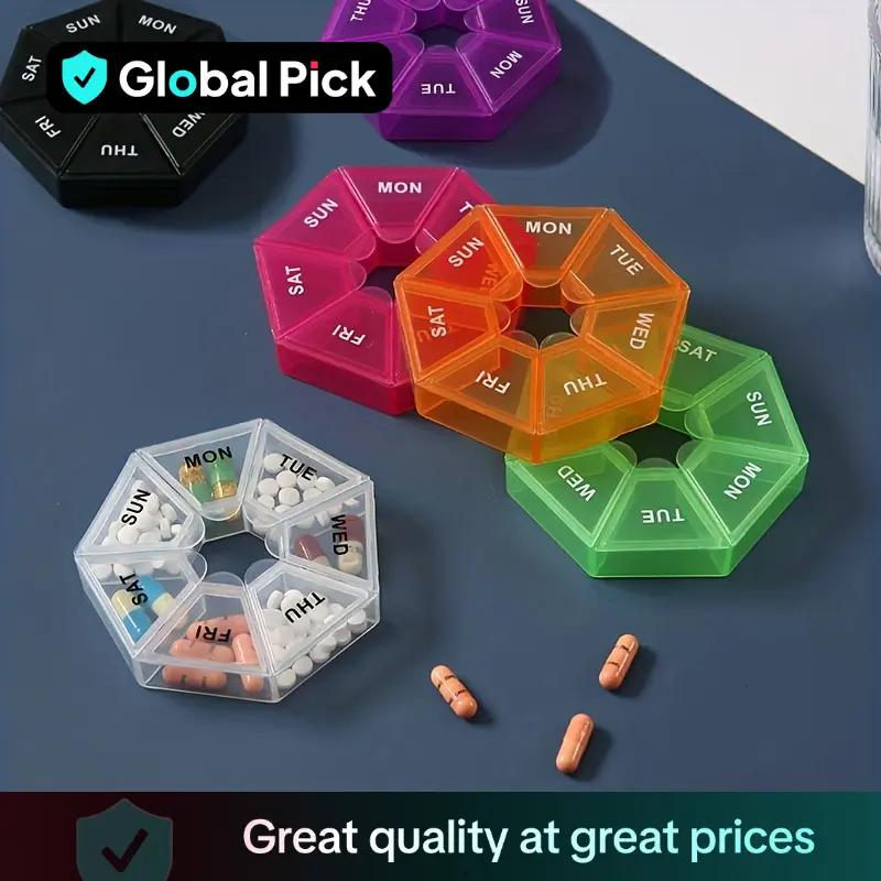 7-compartment Medicine Pill Box, 1 Count Random Color Mini Portable ...