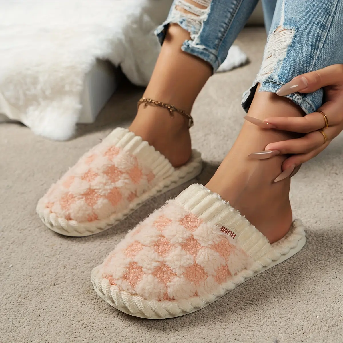 Women's Round Toe Soft Bedroom Slippers, Casual Soft Plush Warm Non ...