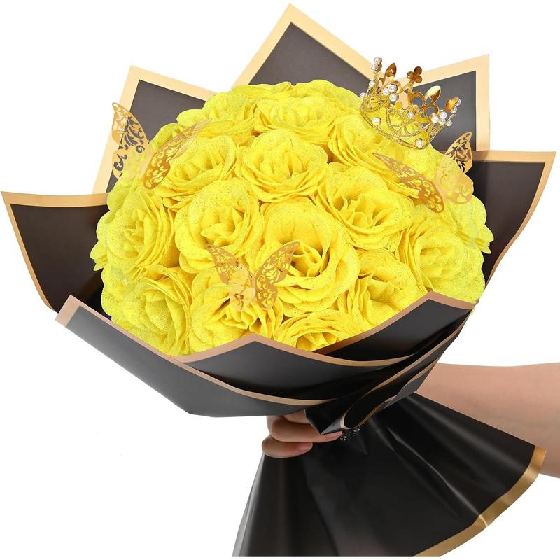 Glitter Roses Bouquet, DIY Bouquet, Yellow Artificial Flower for ...