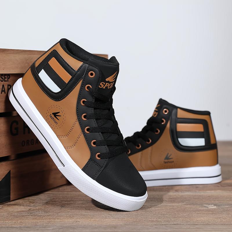 Men's Lightweight Casual Sneakers - Breathable PU Upper & Striped ...