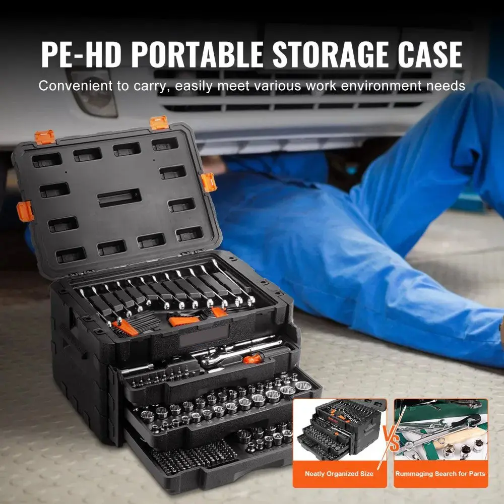 Mechanics Tool Set and Socket Set, 1/4" 3/8" 1/2" Drive Deep and ...