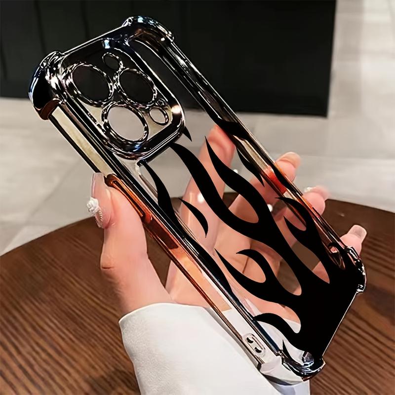 A black flame pattern transparent four-corner anti-drop electroplated ...