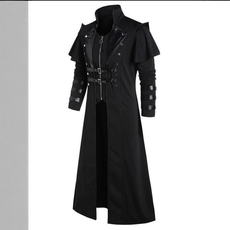 Mens Medieval Renaissance Punk Retro Long Slit Leather Coat for Stage ...