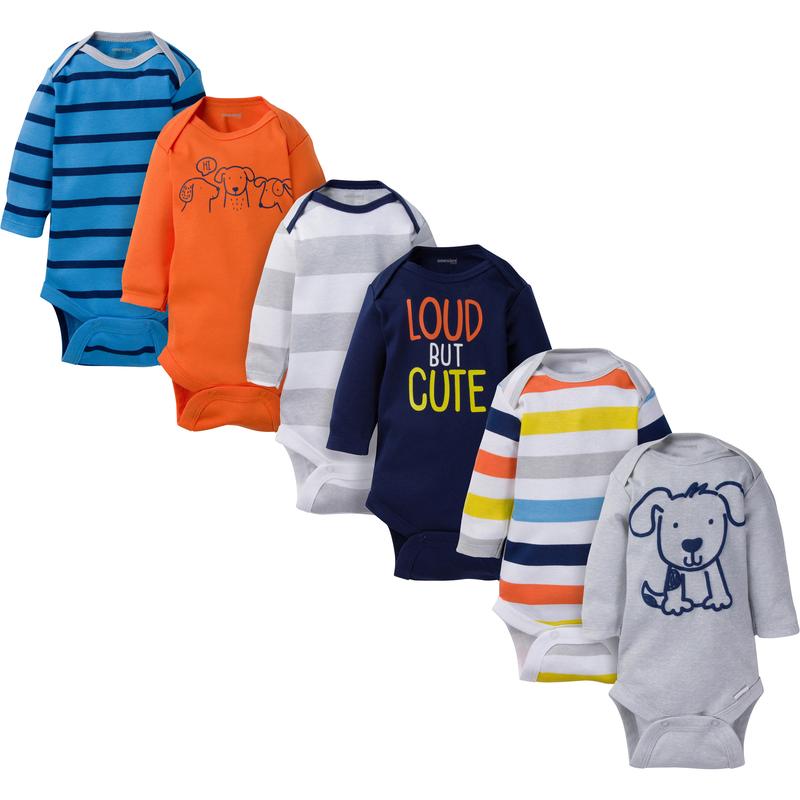 Gerber 6-Pack Onesies Baby Boy Navy & Orange Long Sleeve Bodysuits - TikTok Shop