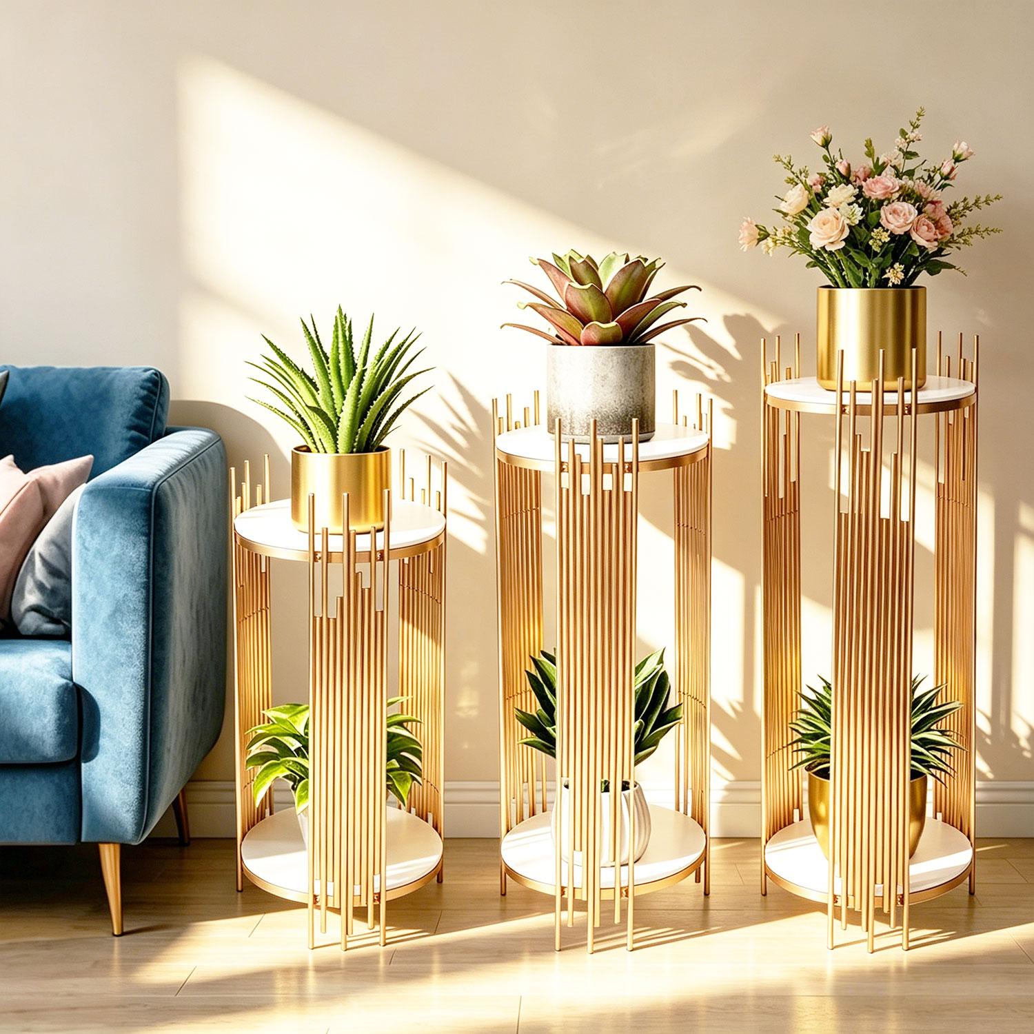 Gold Metal Cylinder Pedestal Stands Set of 3, Round Dessert Table ...