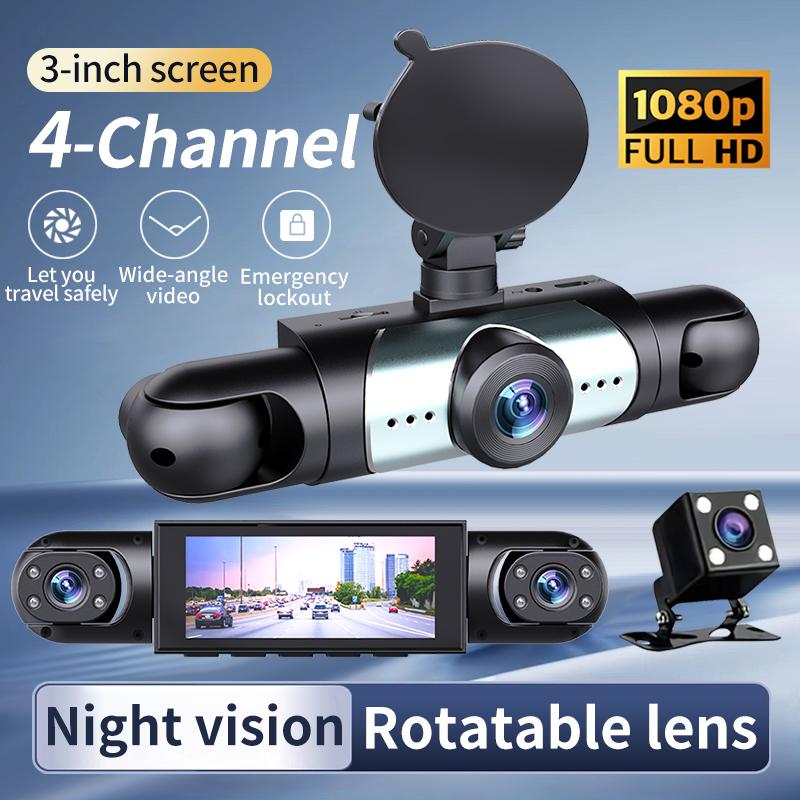 4-Channel Dash Cams For Car: 1080P Full HD CAR DVR with 3-Inch Screen ...