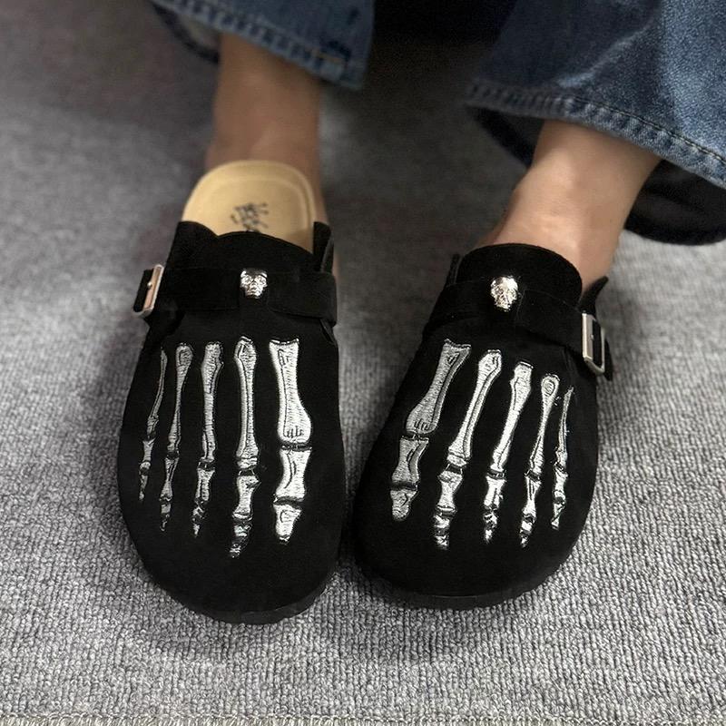 Skeleton Mule Slides - Gothic Punk Slip-On Shoes| Edgy Daily Style ...
