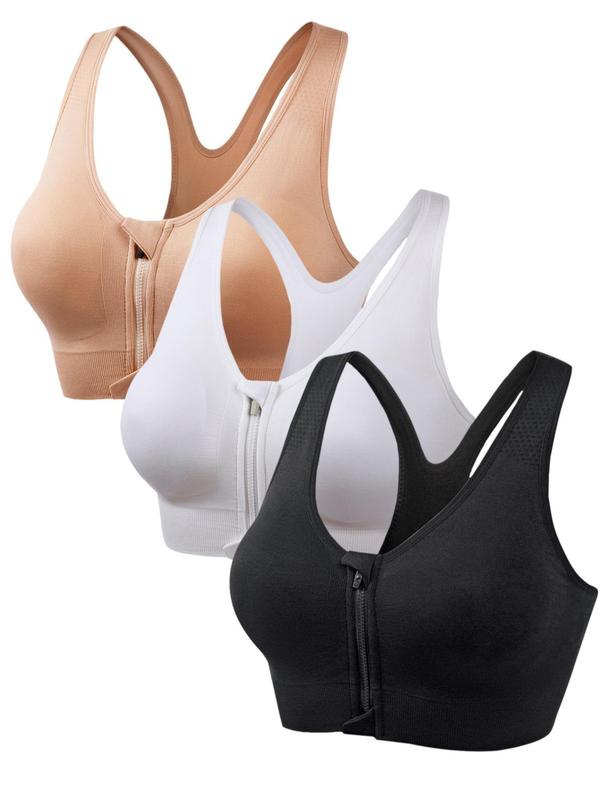 Women's Multicolor Solid Front Zipper Racerback Bras, Soft & | Black ...