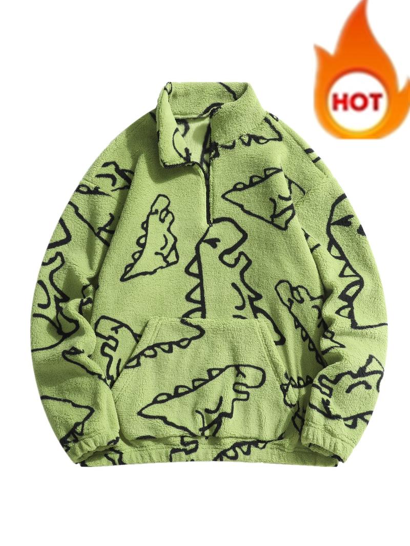 Men's fleece-lined warm half zipper sweater, double-sided fleece stand ...