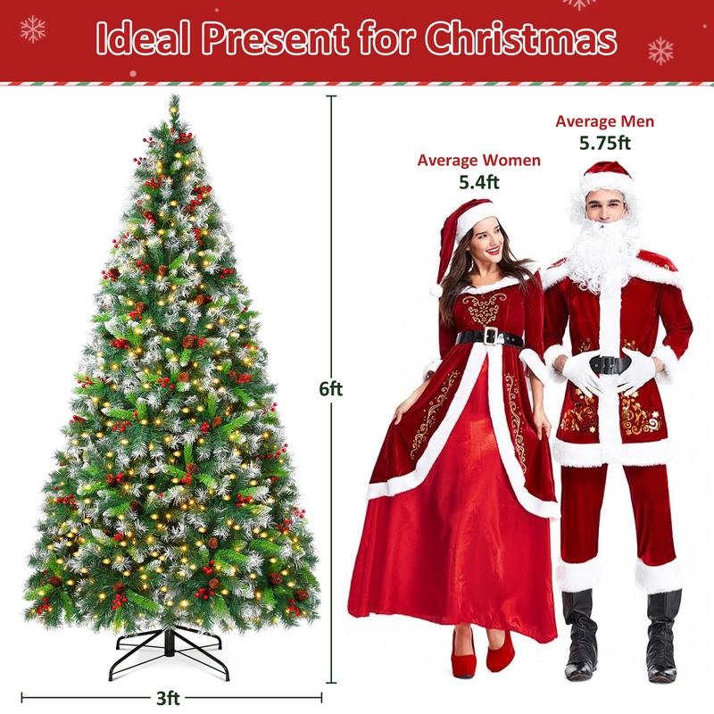 6ft Pre-Lit Artificial Christmas Tree with 1000 Branch Tips 300 LED ...