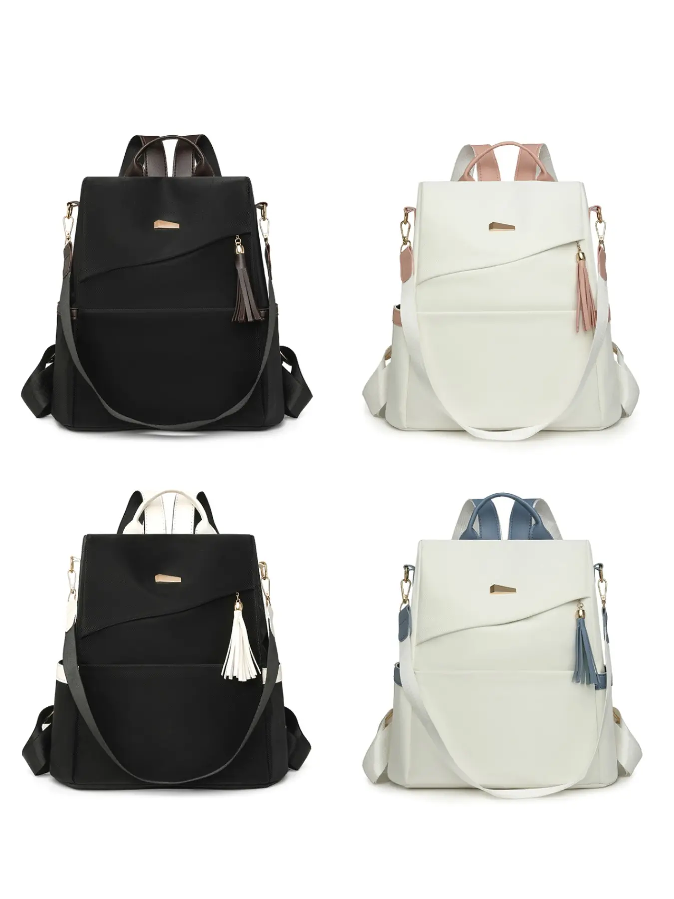 Color Block Tassel Backpack Travel Bag Women Large Capacity Commute ...