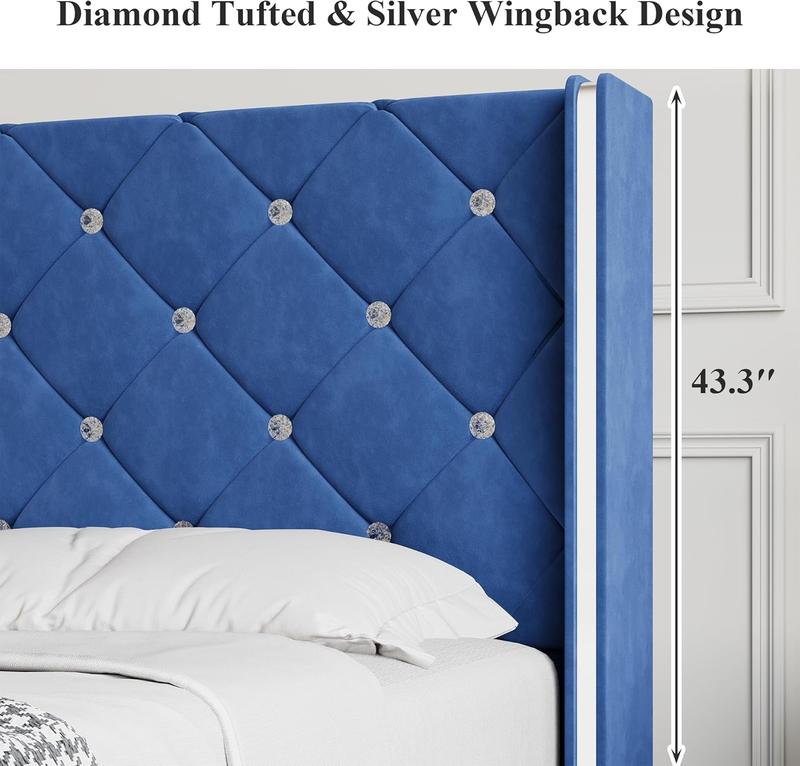 HOMBCK Upholstered Bed Frame with Diamond Tufted Headboard, Modern ...