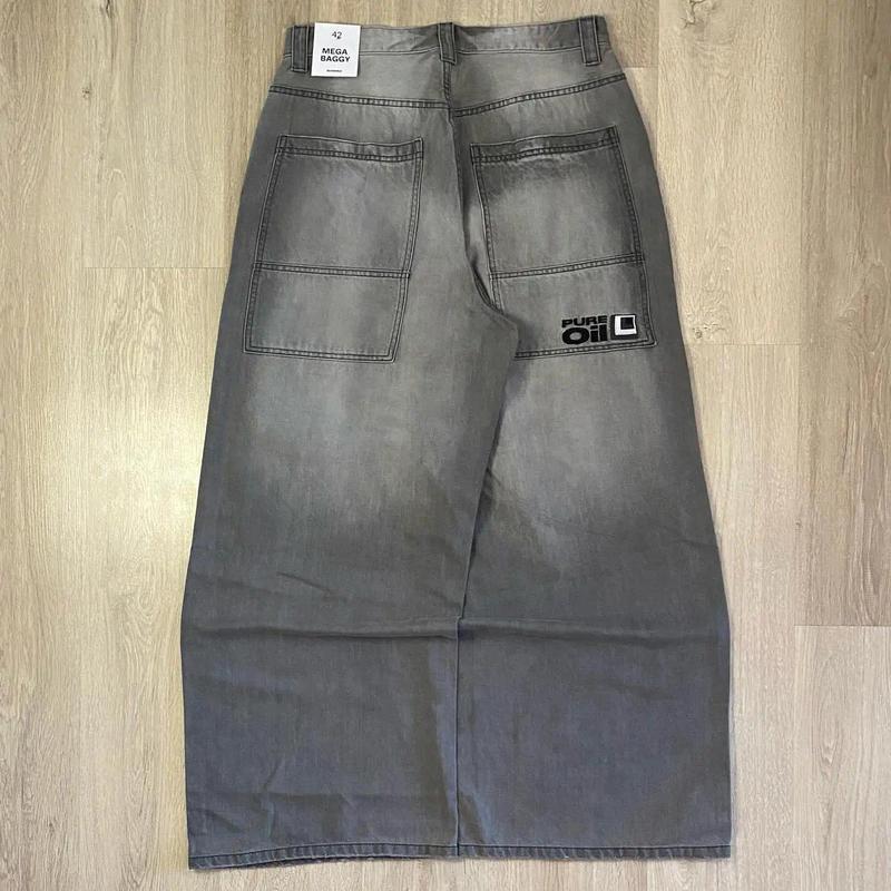 Y2K American New Pattern Embroidery Baggy Jeans Men High Street Vintage ...