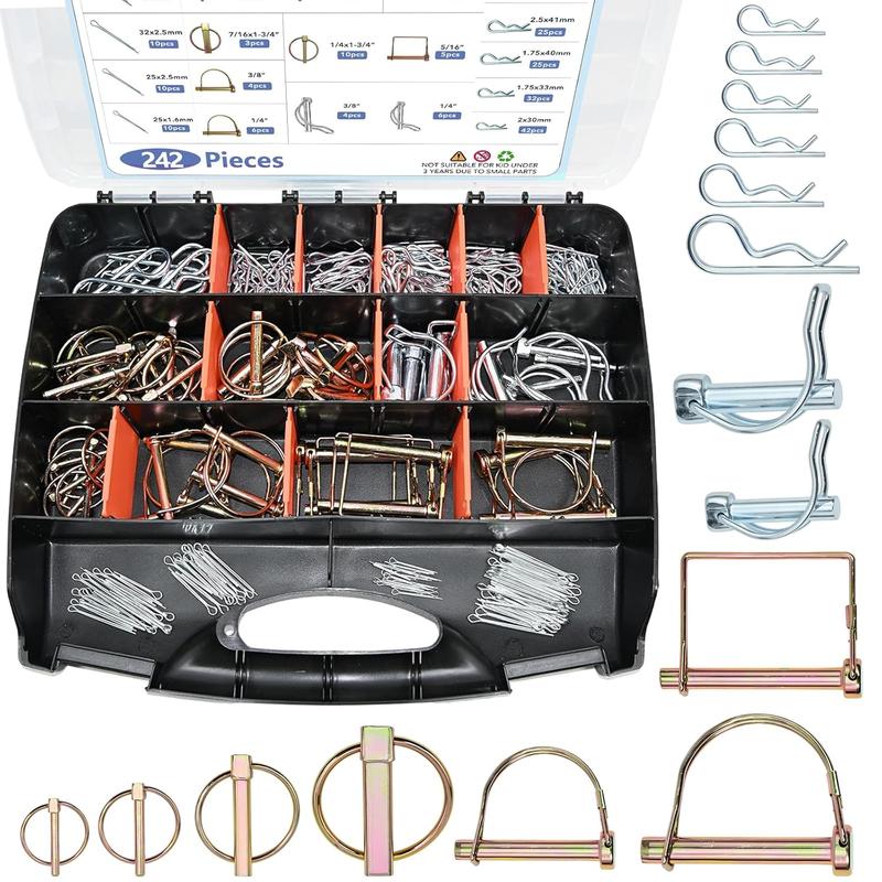 242 count Hitch Pins Assortment Kit Heavy Duty R Clips, Cotter Pins ...