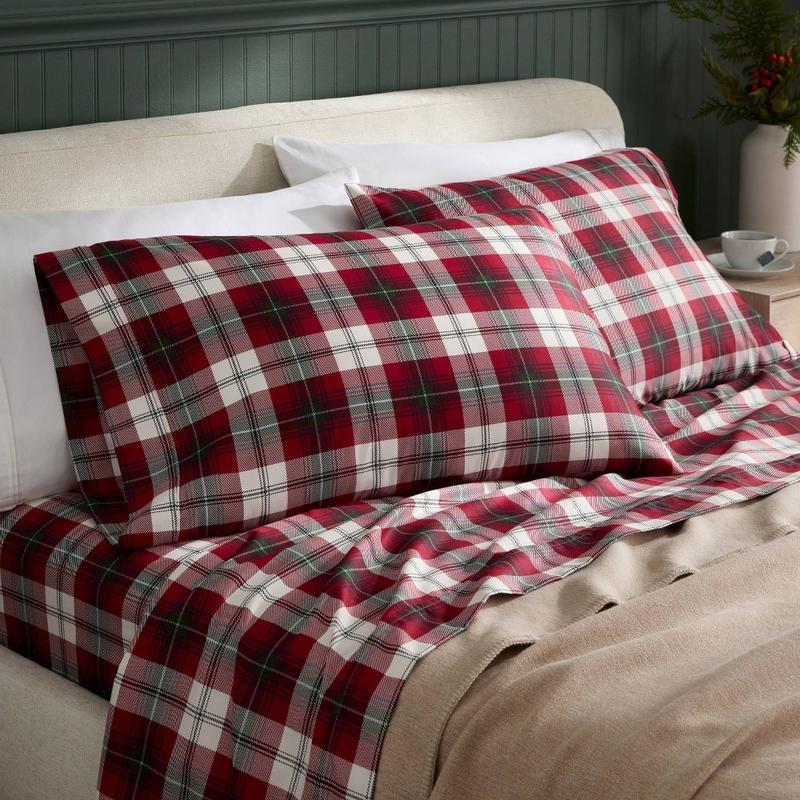 Queen 400 Thread Count Holiday Performance Sheet Set Red Plaid ...