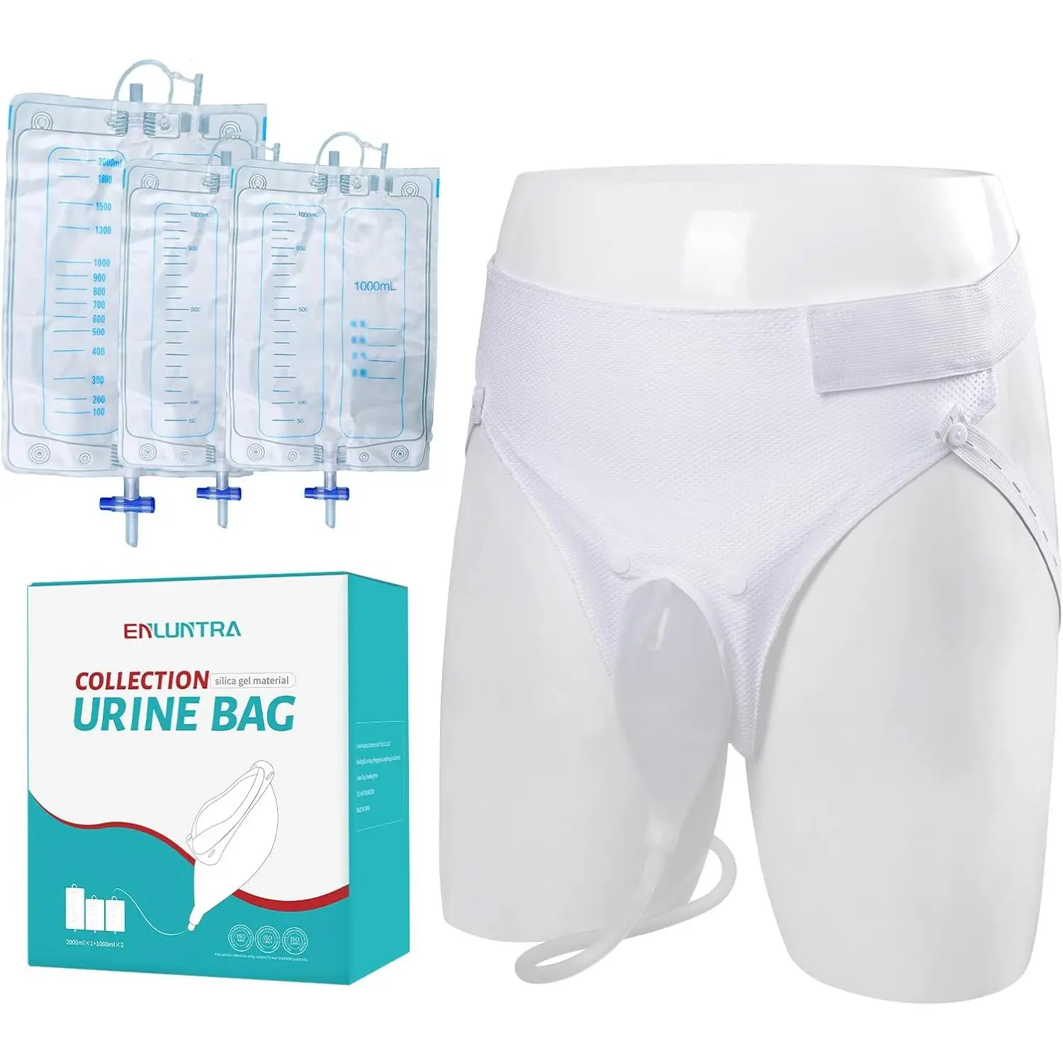 Male wearable urine bag (2000 ml * 1 + 1000 ml * 2), reusable urine ...