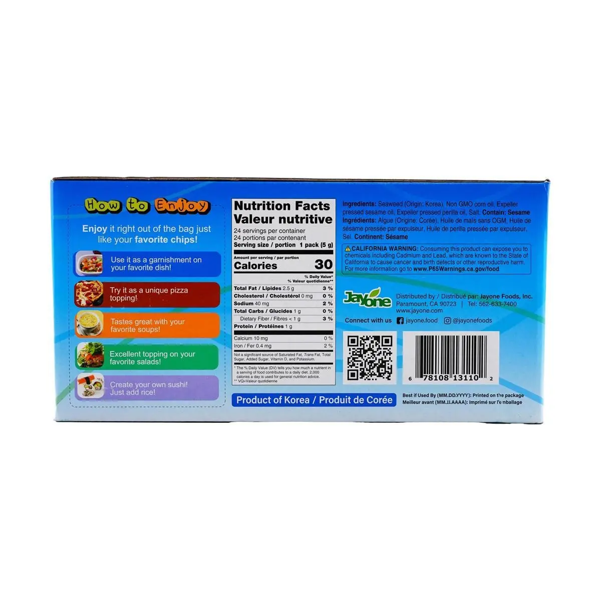 JAYONE Korean Roasted Seaweed Snacks - Low Sodium, Savory Flavored Gim ...