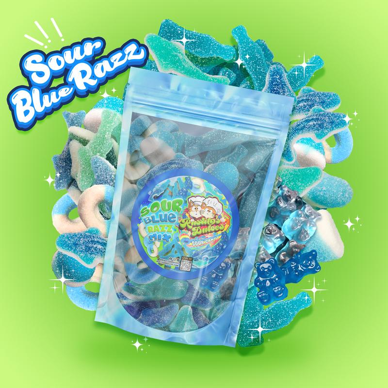 Sour Blue Razz Gummy Mix - Tangy Blue Raspberry Snack Gummi Mix for ...