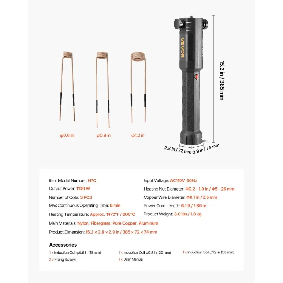 fathersdaygift VEVOR Induction Heater Bolt Removal, 1100W 110V Magnetic ...