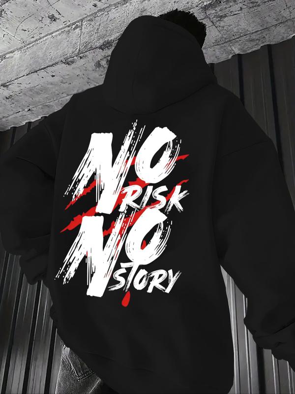 Men's "No Risk, No Story" Pattern Hoodie, with no slogan and red and ...