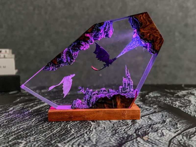 Epoxy Resin Dragon Lamp, Handmade 3D RGB Ice Dragon Night Lights for ...