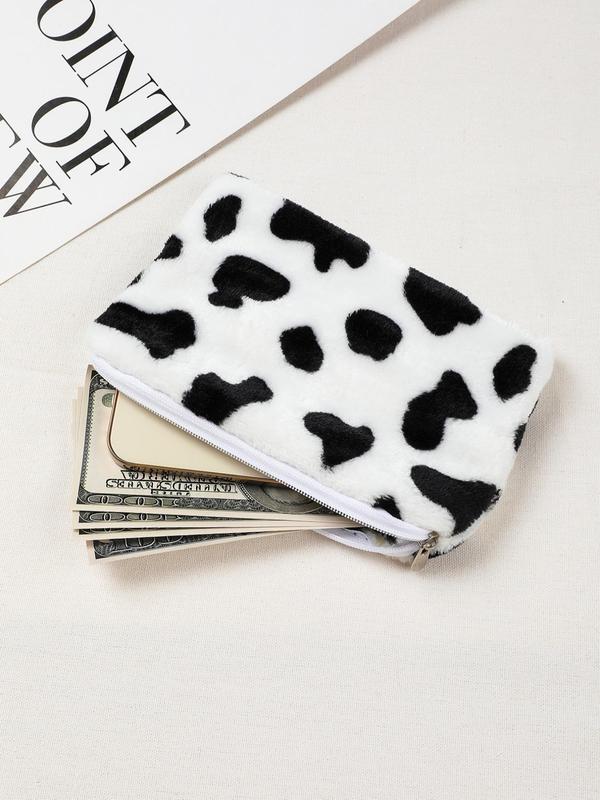 Cute Colorblock Cow Print Plush Zipper Wallet, Large Capacity Coin ...