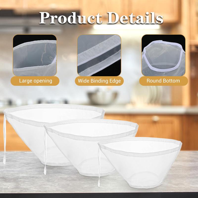 3PCS Bowl-Shaped Nylon Nut Milk Bag, Reusable Strainer Bags for Cheese ...