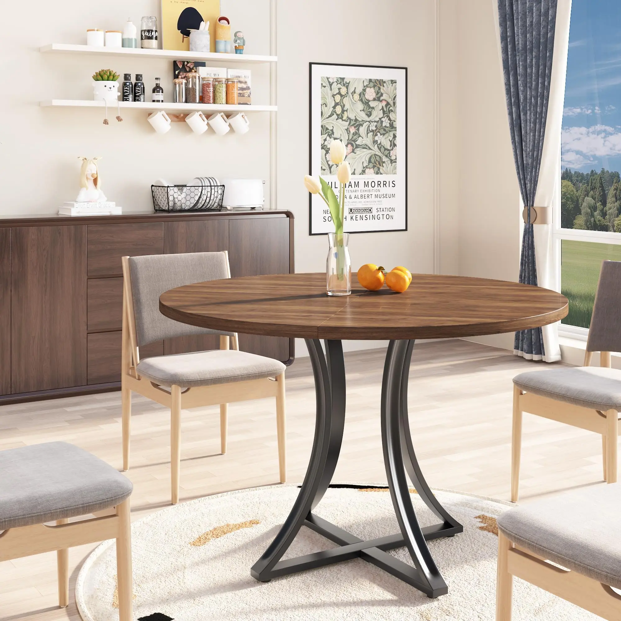 Round Dining Table for 2-6 People, 40 Inch Kitchen Table with Wooden ...