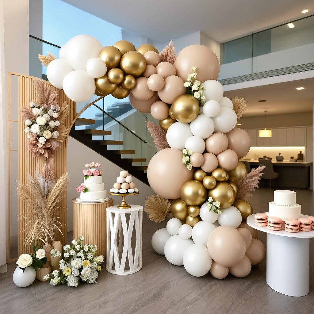 139Pcs White Sand Gold Balloon Garland Arch Kit,Beige Nude White With ...