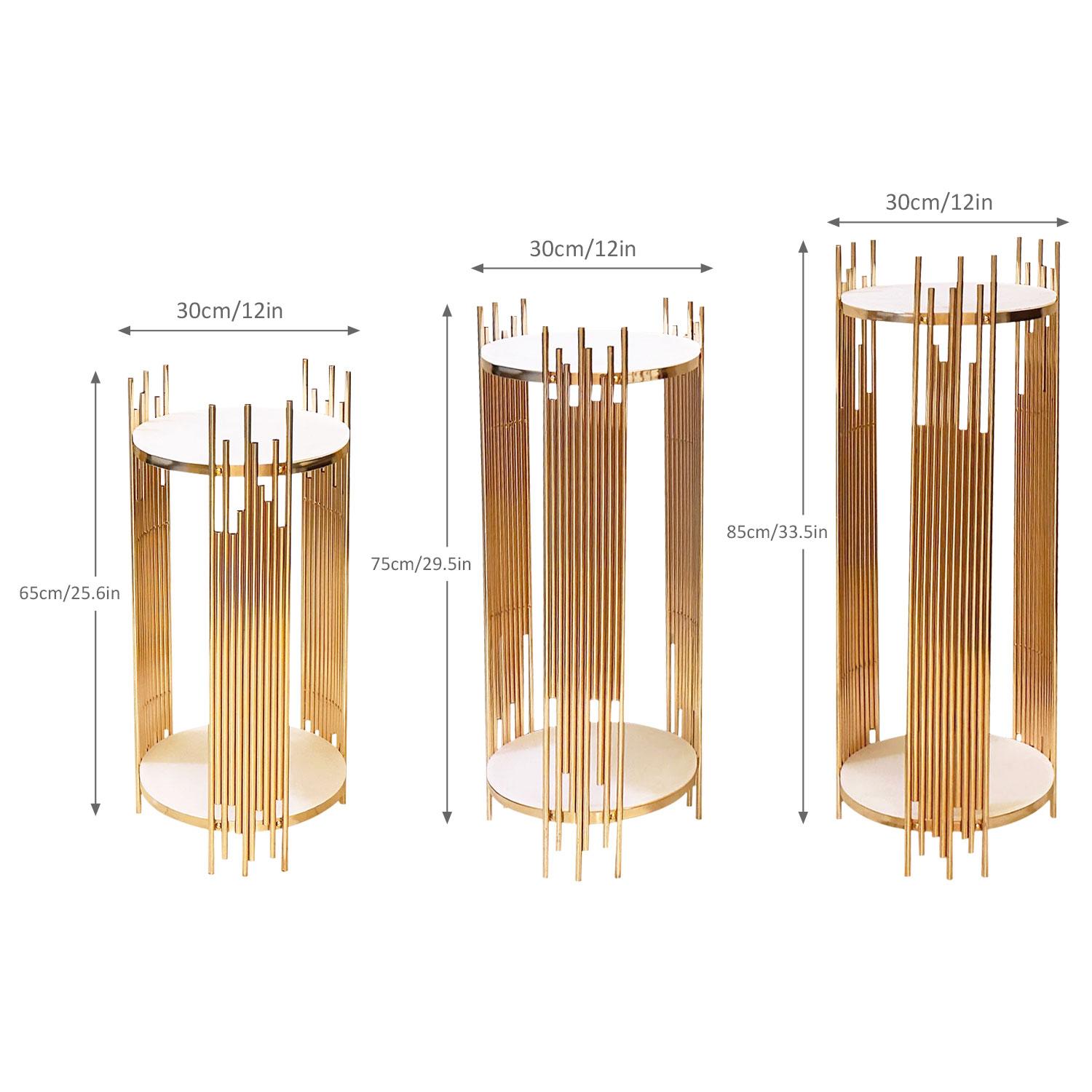 Gold Metal Cylinder Pedestal Stands Set of 3, Round Dessert Table ...