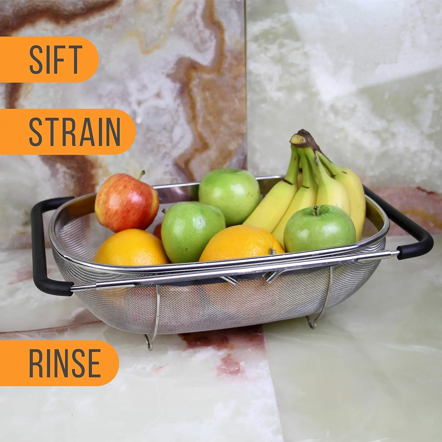 Stainless Steel Colander Strainer - 6-Quart Collapsible Colander with ...
