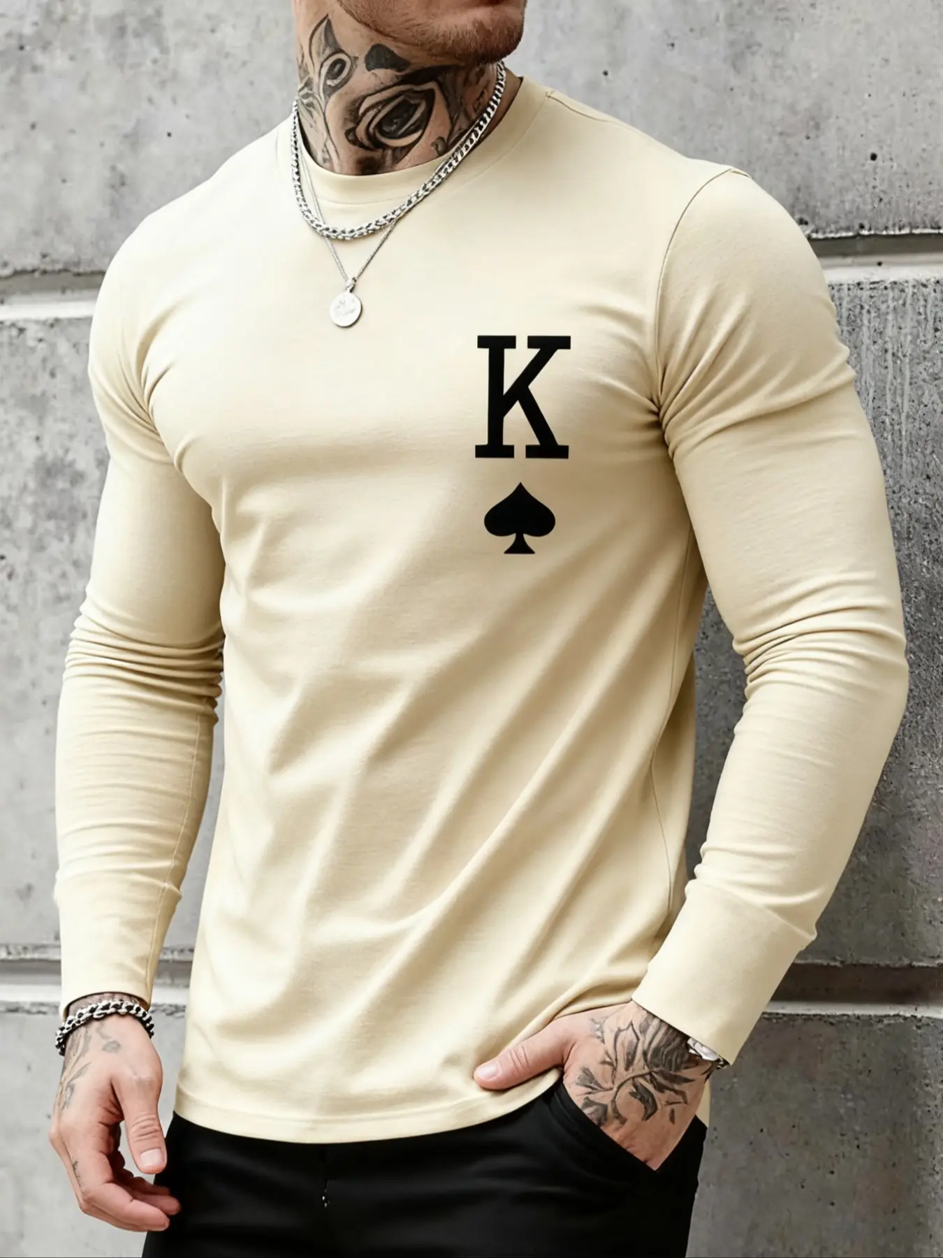 Men's Casual Classic Long Sleeve Round Neck T-Shirt, Fashion Letter ...