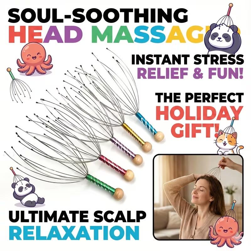 Manual Head Massager with Octopus Design, 12 Touches for Ultimate ...