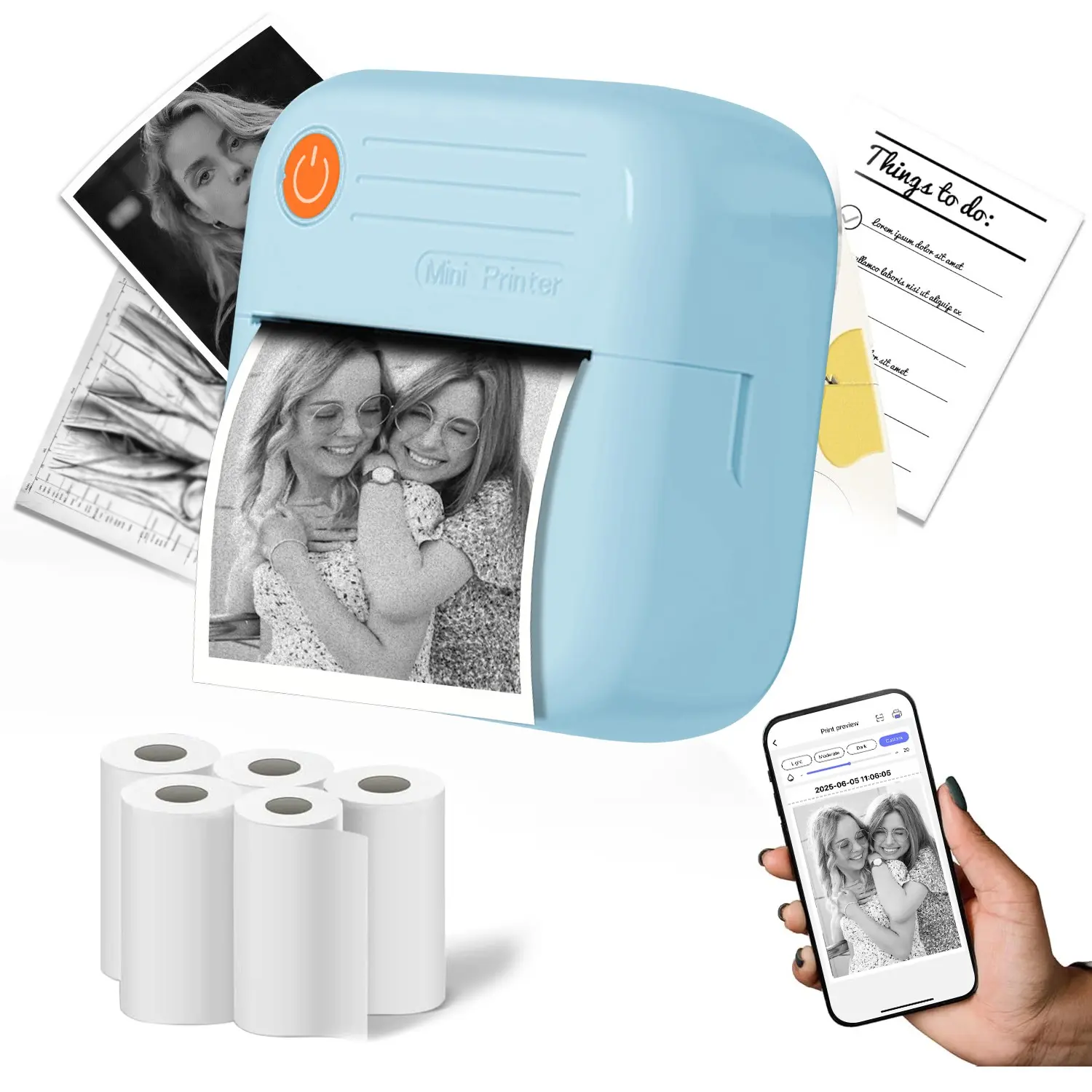 Portable wireless photo printer, rechargeable instant photo paper ...