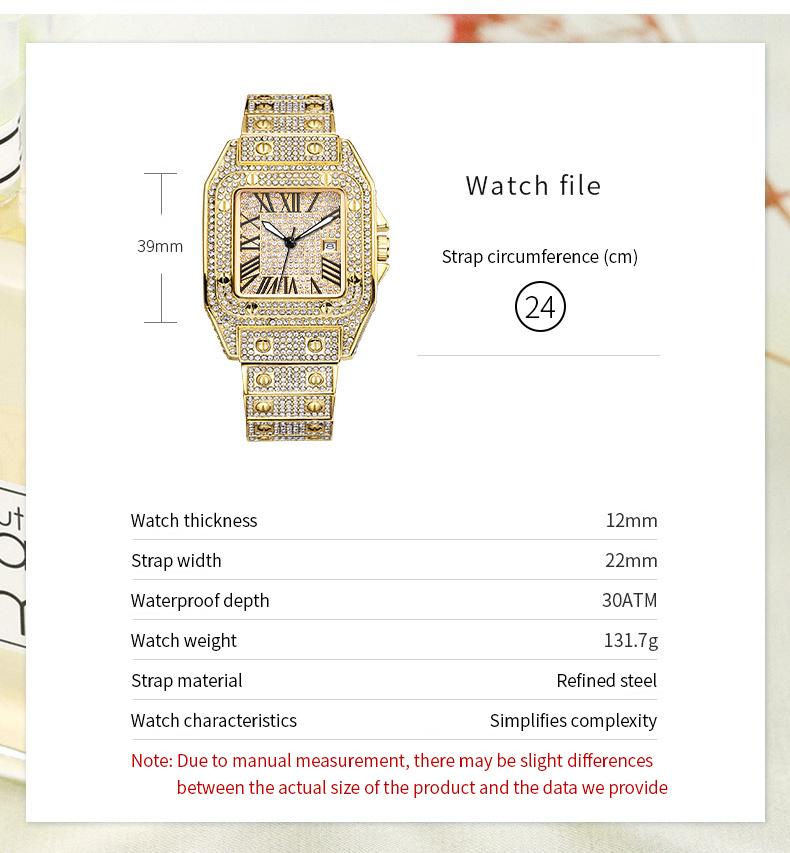 Luxury Rhinestone Embellished Square-Dial Quartz Watch with Gift Box ...