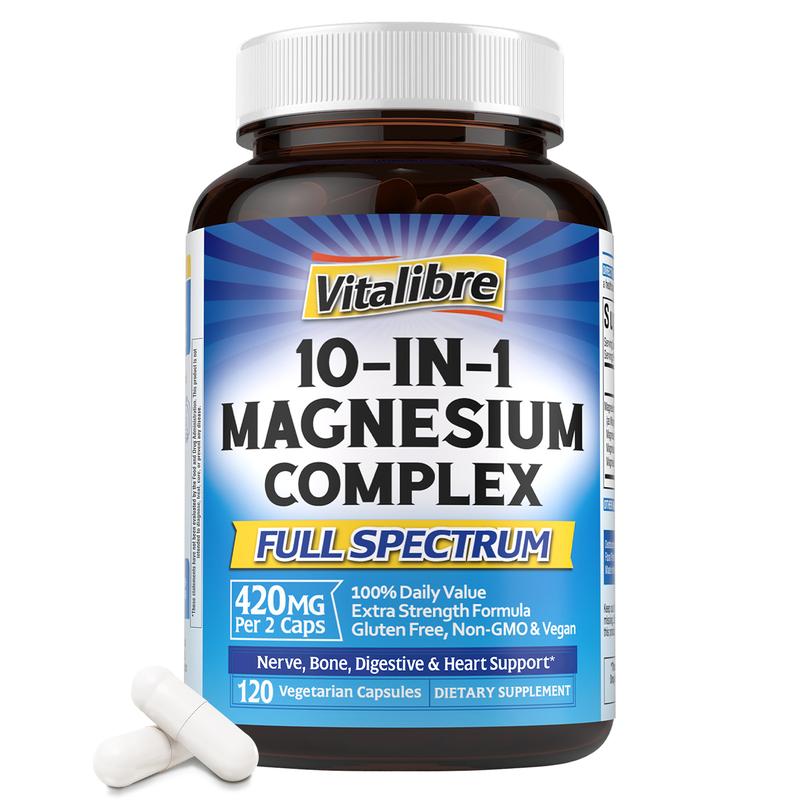 Vitalibre Magnesium Complex Supplement, 10 in 1 - Glycinate, Malate ...