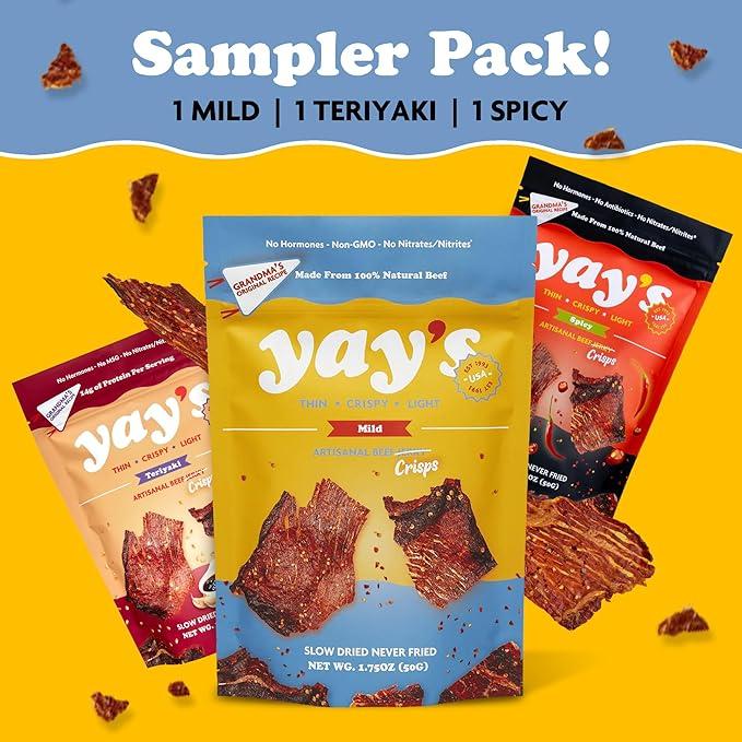 Yay’s Beef Jerky – Variety Pack of 3 Flavors (Mild, Spicy, Teriyaki ...