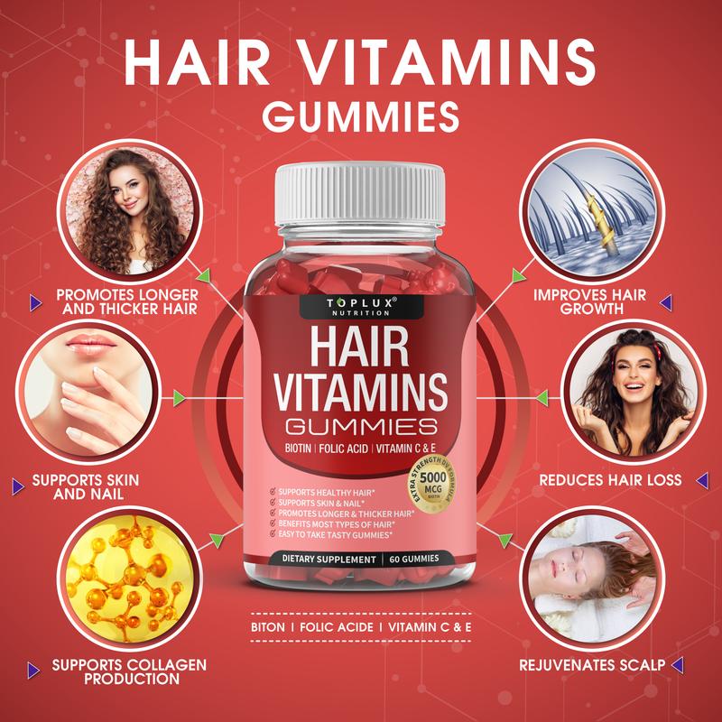Hair Vitamins Biotin Gummies (5000 mg) Supplement for Hair, Skin ...