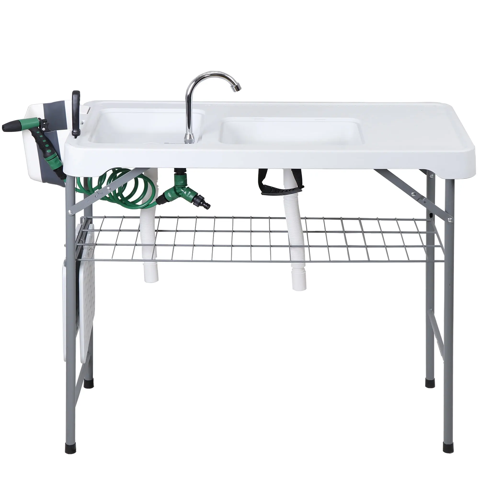 SEGAWE Fish Cleaning Table with 2 Sinks, 42.6'' Portable Folding ...